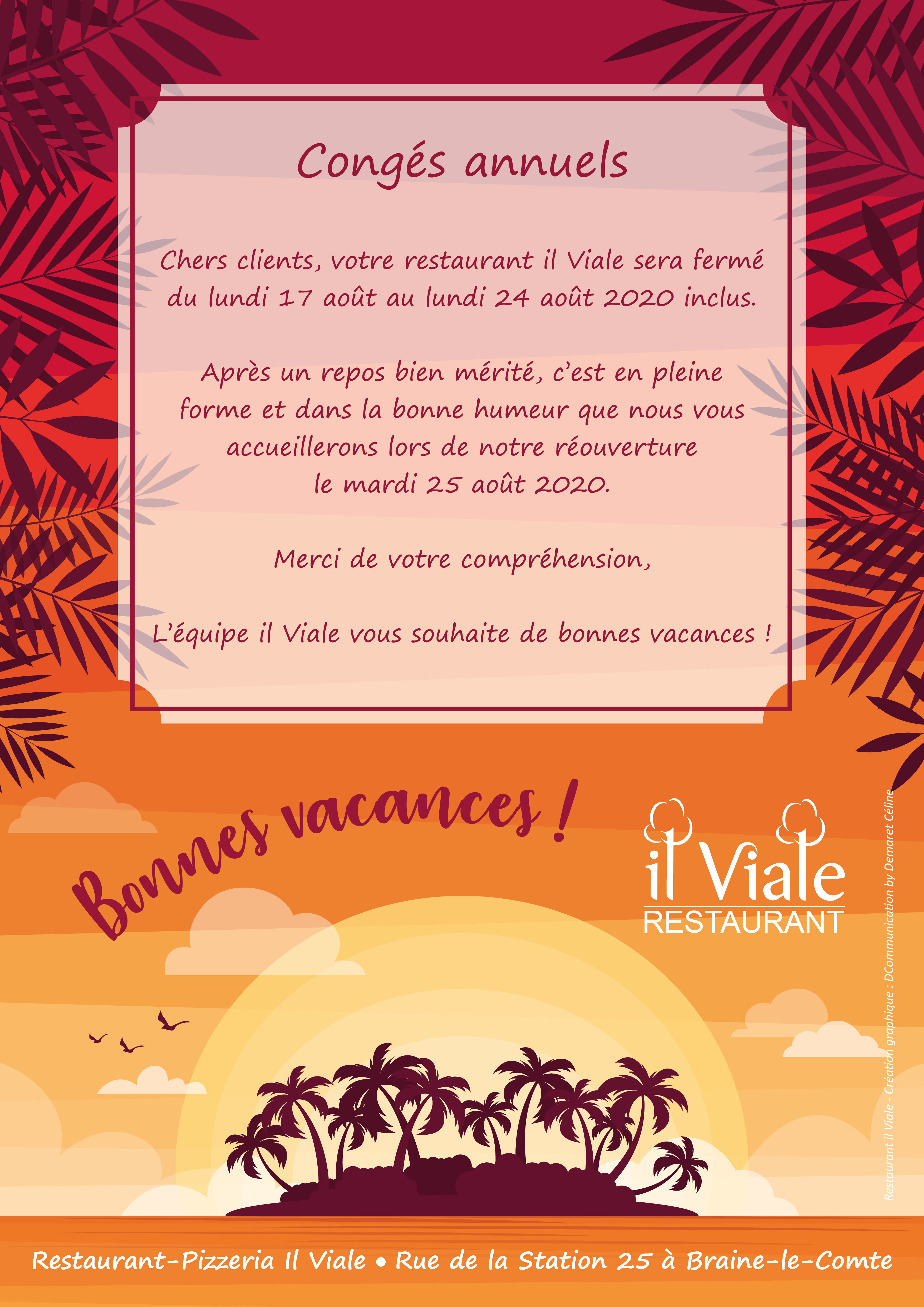 Congés annuels 2020 | Restaurant il Viale
