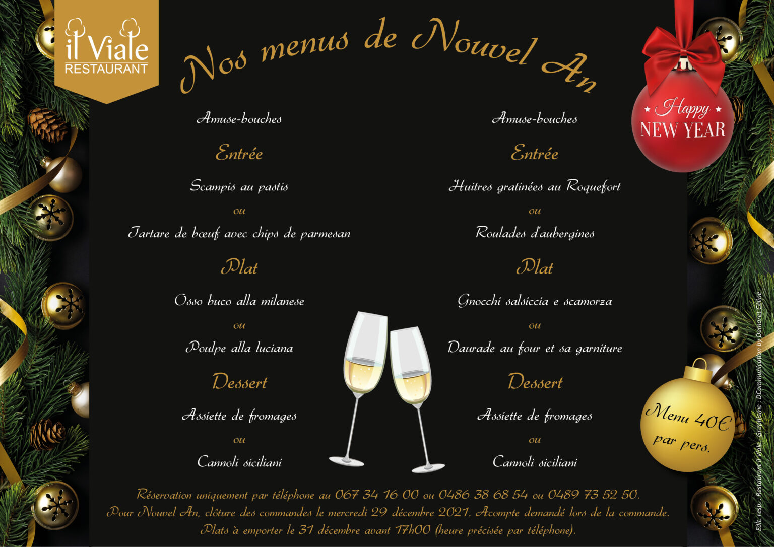 Menus pour les fêtes de fin d'année - il Viale Restaurant